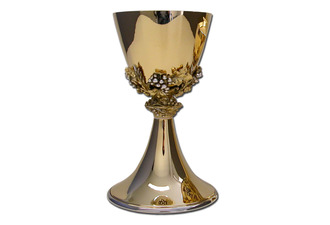 Cáliz católico con uvas, base lisa y copa decorada - Brabander.es