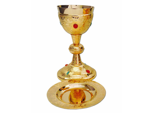 Cáliz de metal con baño de oro y piedras incrustadas - Brabander.es
