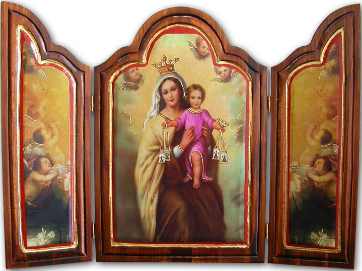 Tríptico de madera de la Virgen del Carmen- Trípticos religiosos Tríptico de madera de la Virgen del Carmen- Trípticos religiosos